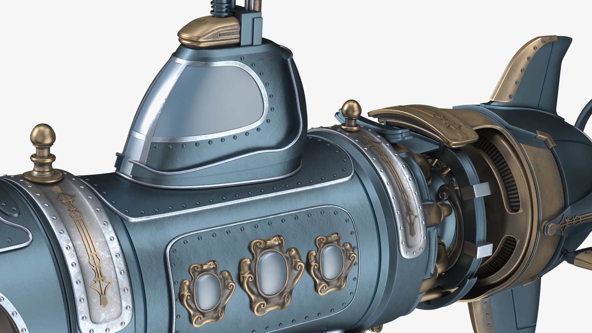 Steampunk Submarine Blue 3D Model - TurboSquid 2224912