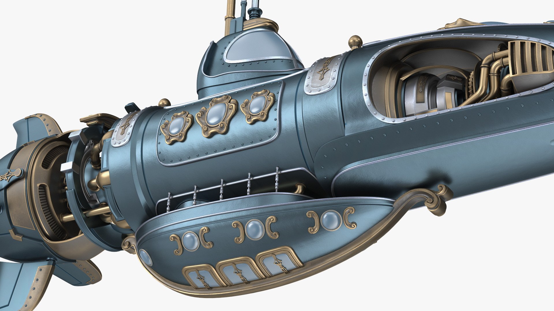 Steampunk Submarine Blue 3D Model - TurboSquid 2224912