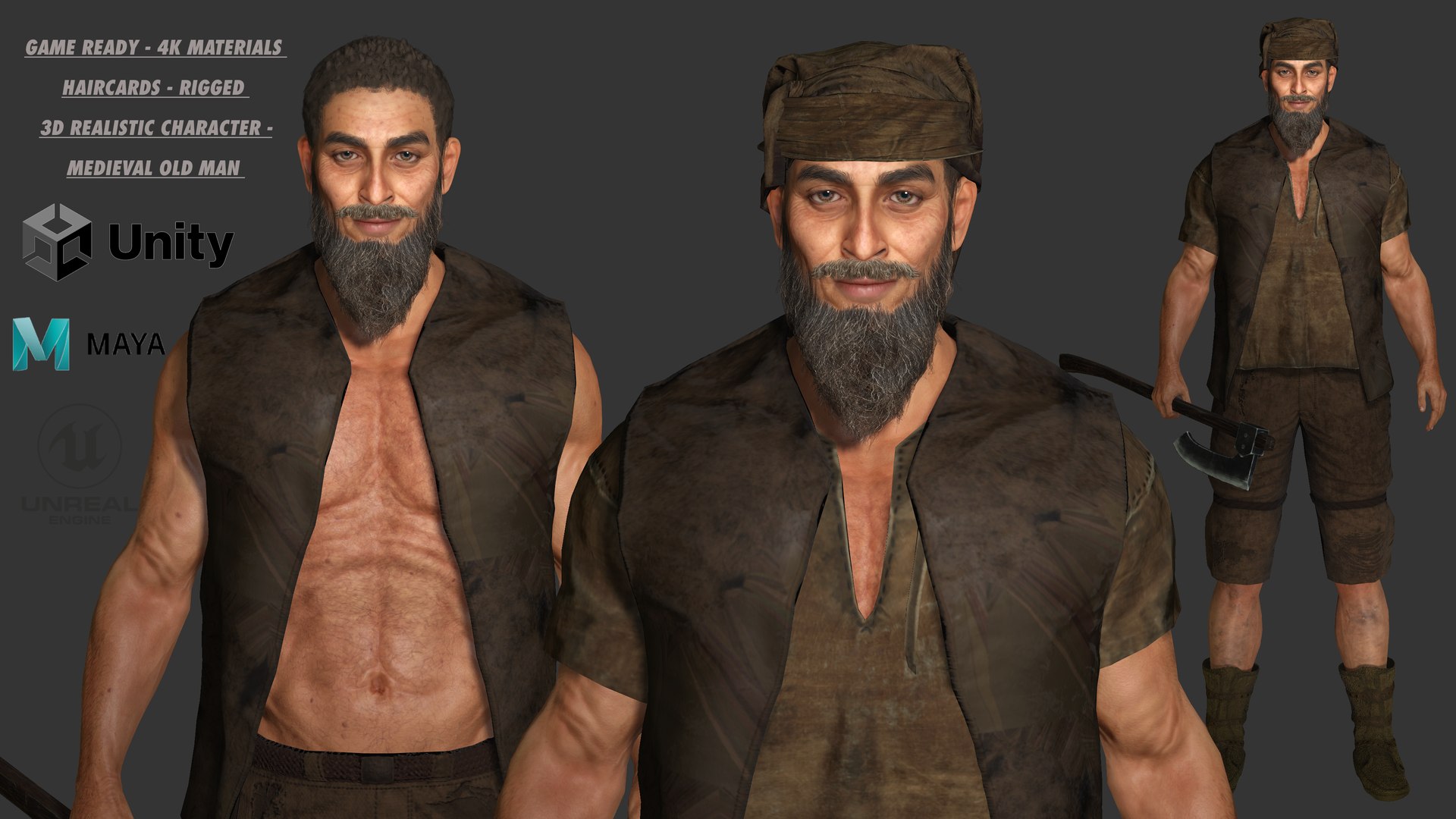 3D REALISTIC CHARACTER - MEDIEVAL BEARDED OLD MAN 02 3D - TurboSquid ...