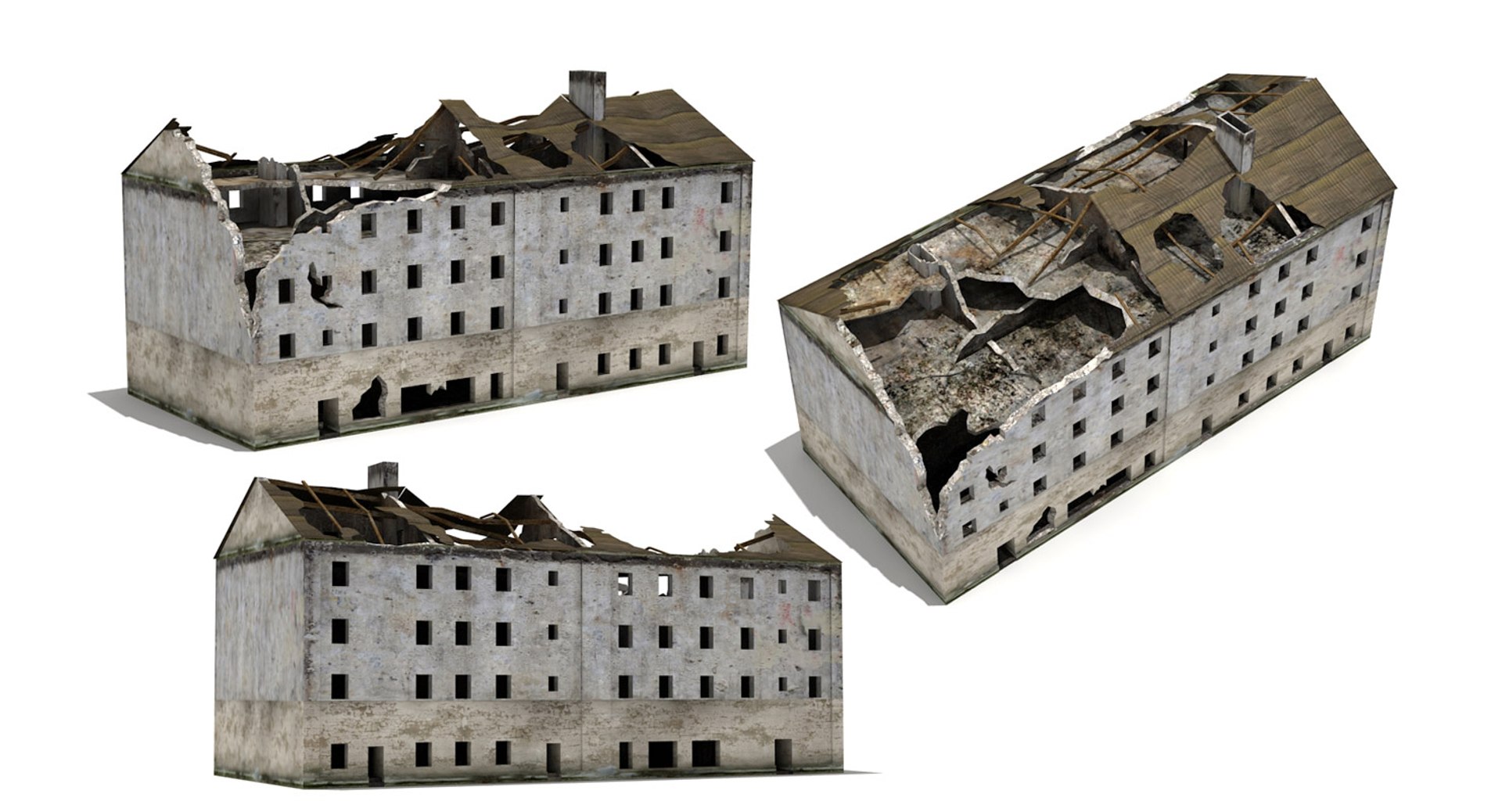 3d Ruined Building 2 Damaged