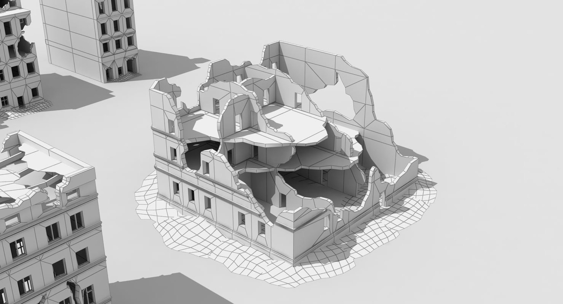 3d Ruined Building 2 Damaged
