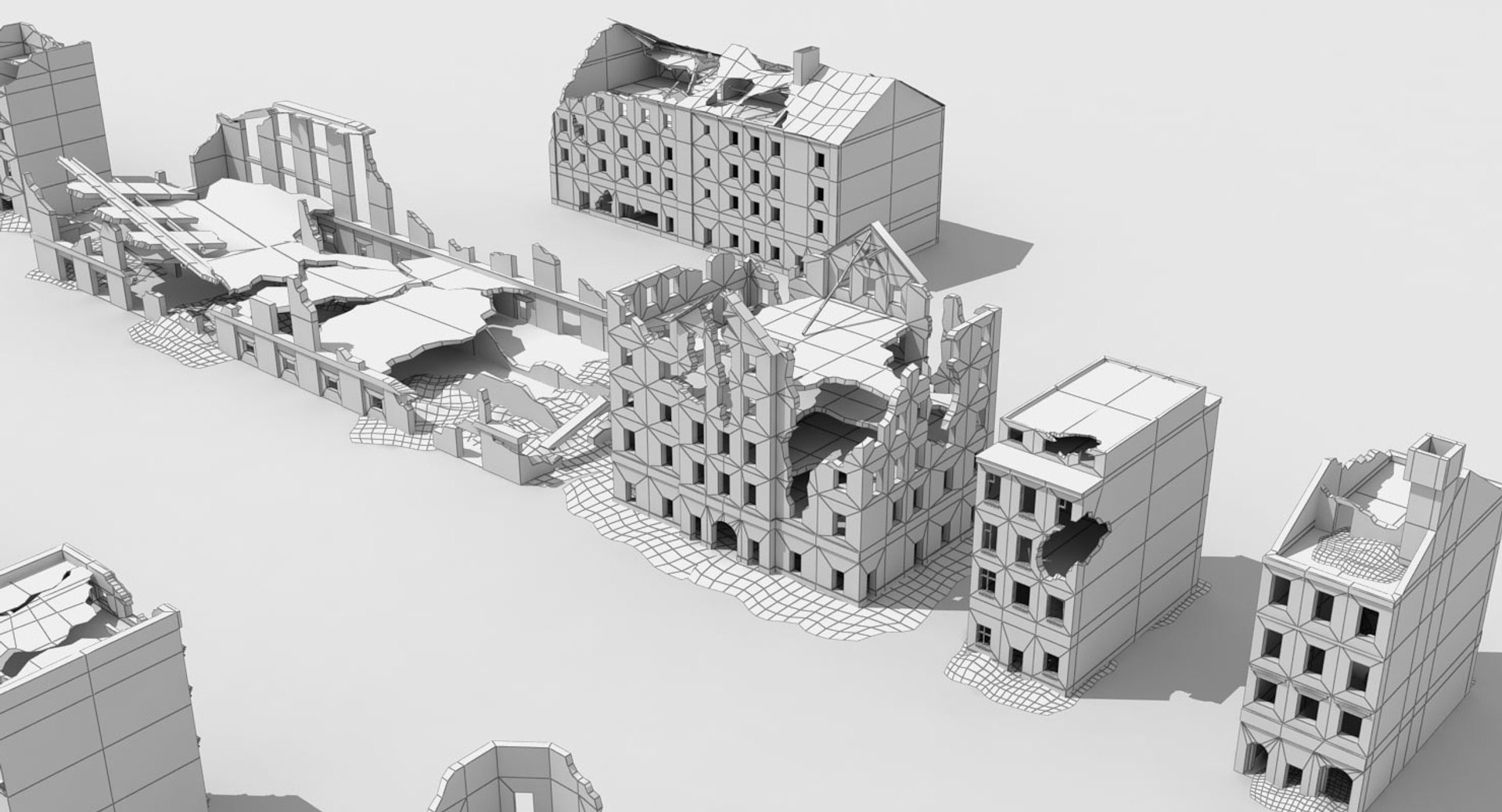 3d Ruined Building 2 Damaged