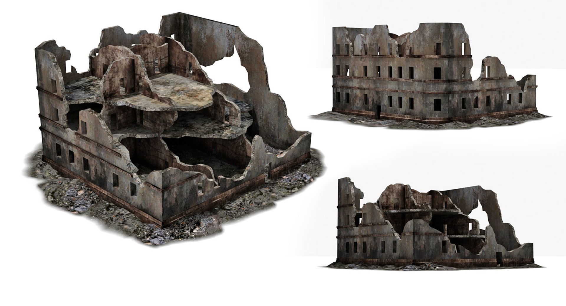 3d Ruined Building 2 Damaged