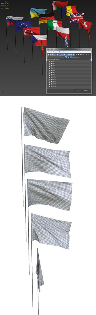 Flags Different Countries 3d Model