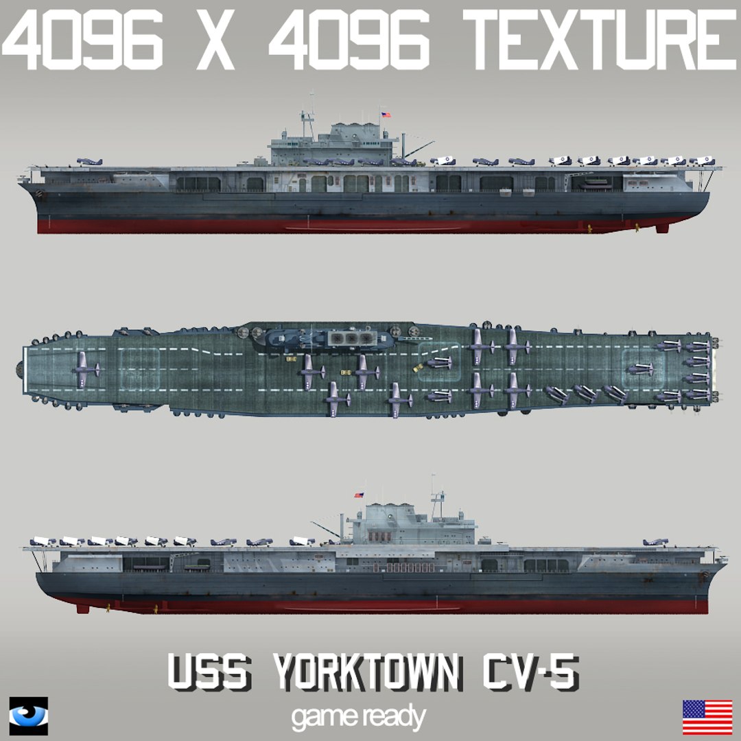 uss yorktown cv-5 cv 3d model