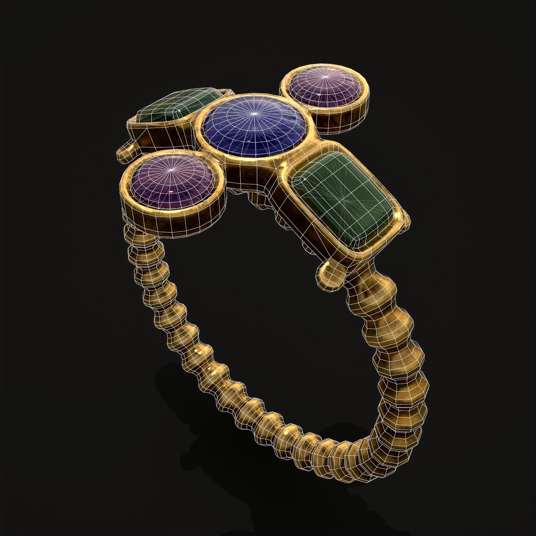 Medieval Ribbed Jeweled Golden Ring 3D Model - TurboSquid 1955785