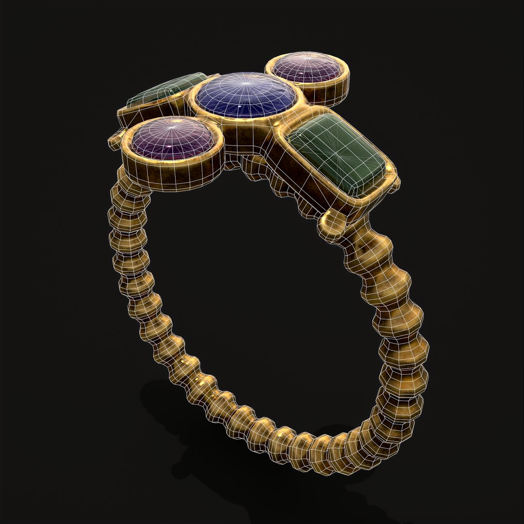 Medieval Ribbed Jeweled Golden Ring 3D Model - TurboSquid 1955785