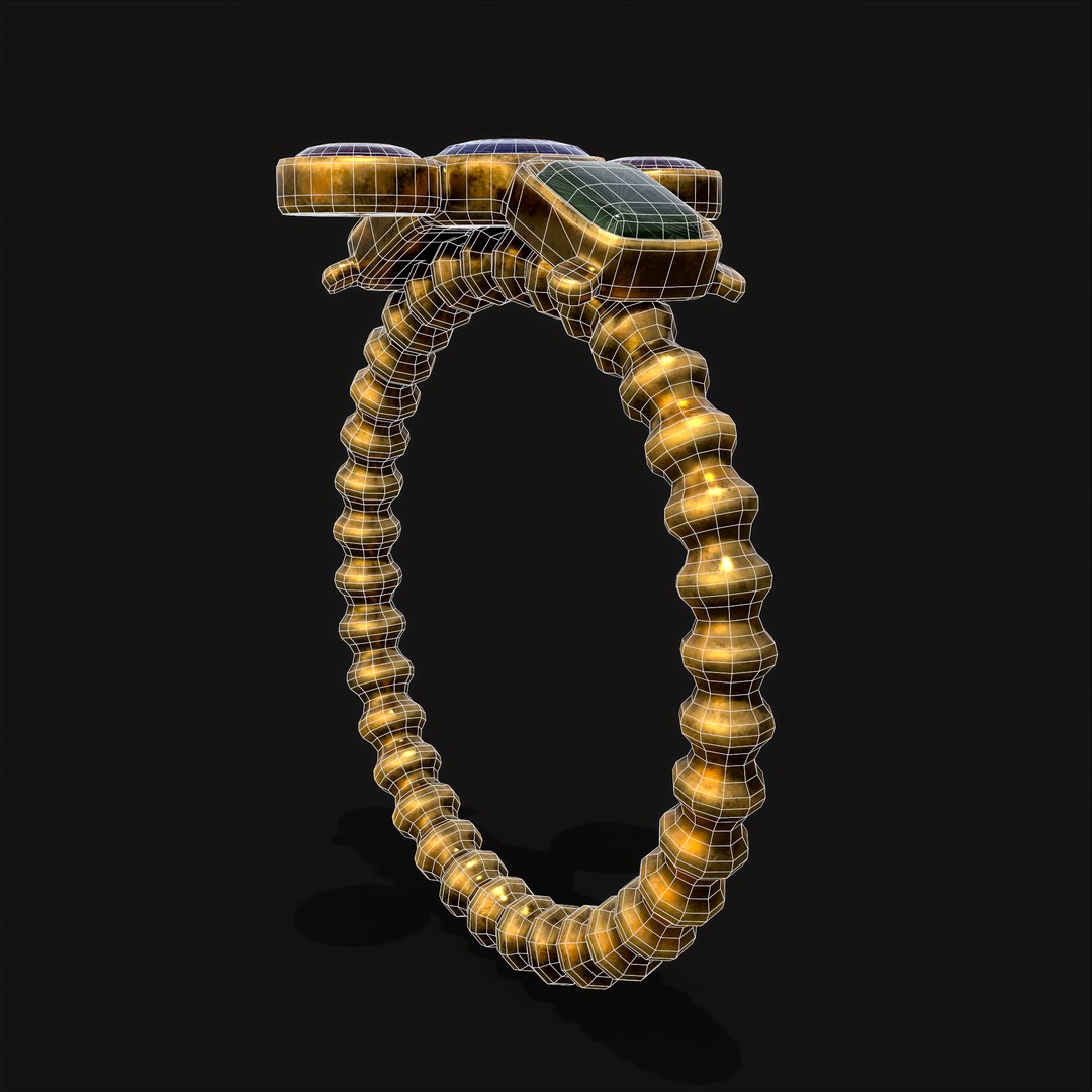 Medieval Ribbed Jeweled Golden Ring 3D Model - TurboSquid 1955785