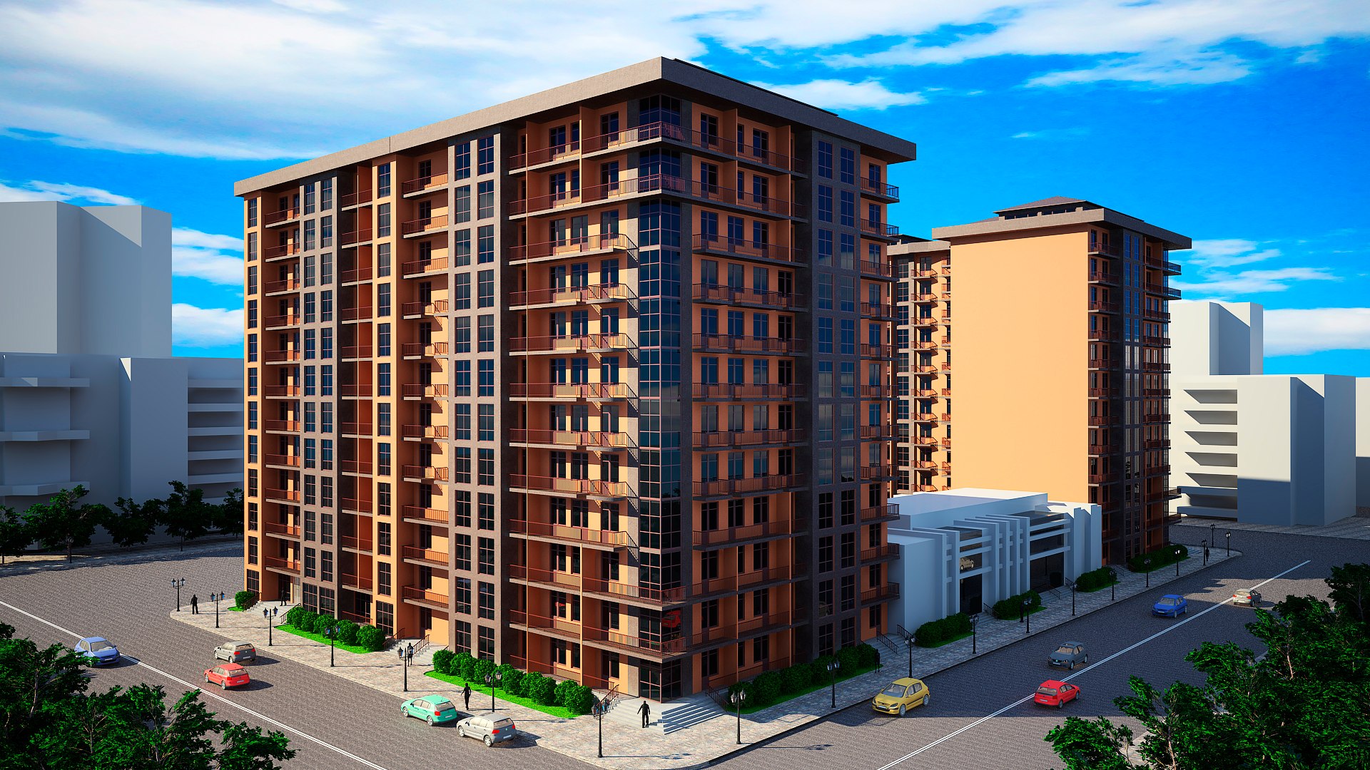 3d Block Residential Building Model