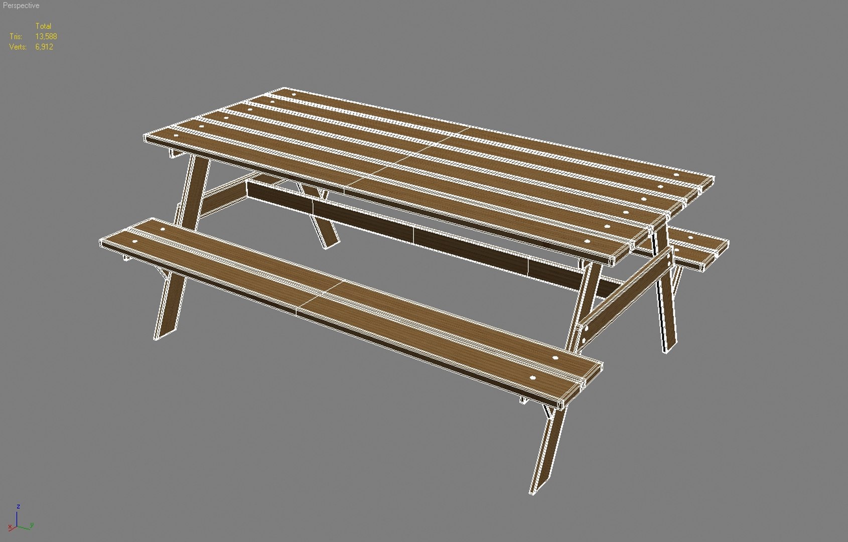 3d Picnic Table Attached Benches Model