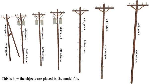 3D Wooden utility pole collection - 7 items - low poly - TurboSquid 1791969