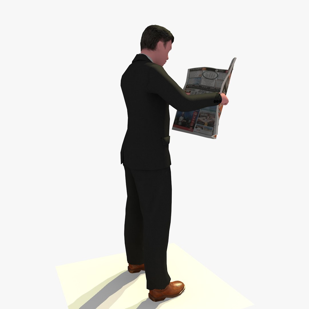 3d Model Business Man Standing Reading