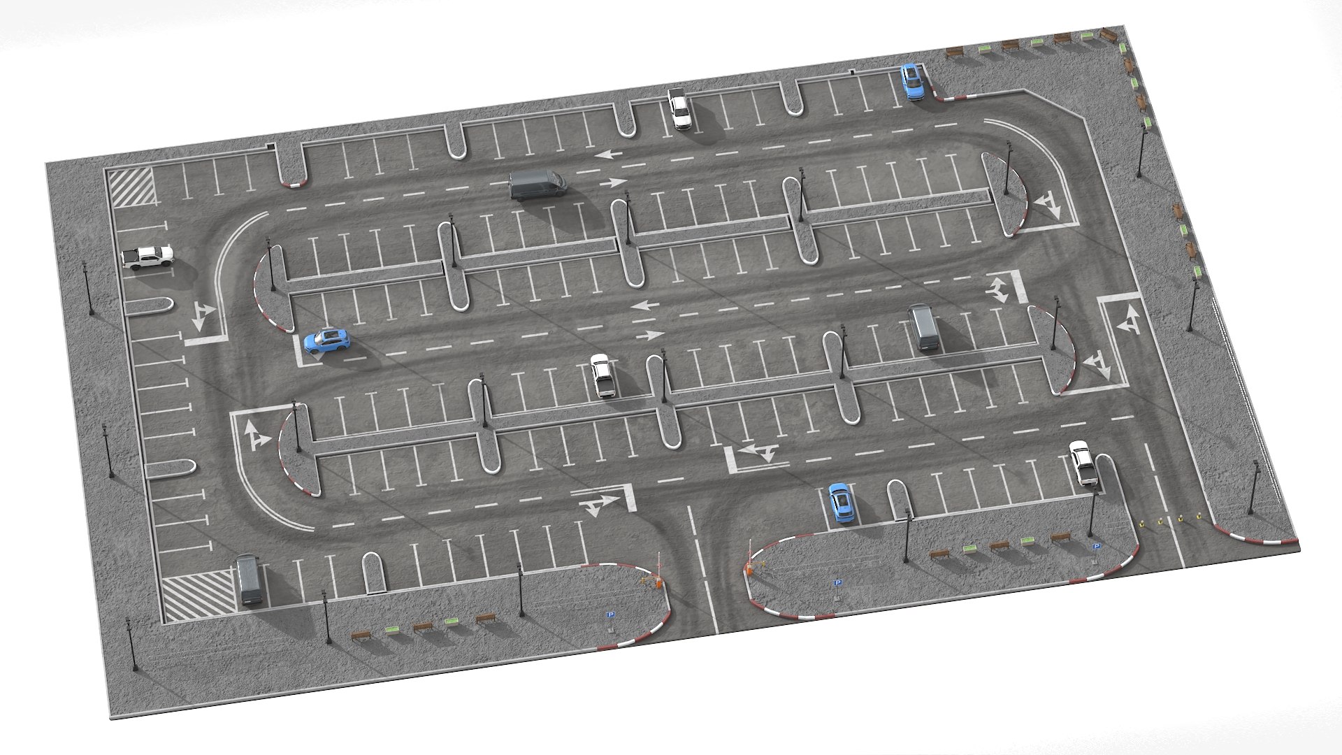Urban Parking Layout With Cars And Boom Gates 3D Model - TurboSquid 2469436