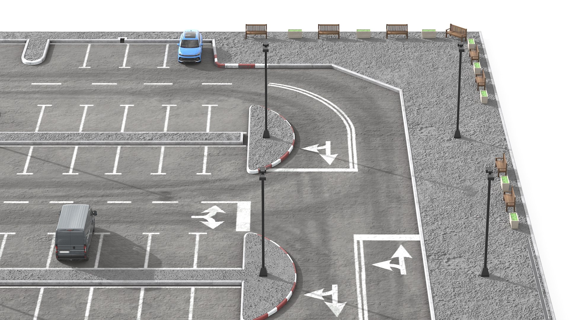 Urban Parking Layout With Cars And Boom Gates 3D Model - TurboSquid 2469436
