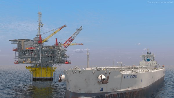 modelo 3d Plataforma petrolera offshore con buque cisterna TI Europe ...