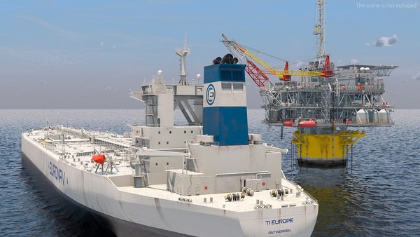 modelo 3d Plataforma petrolera offshore con buque cisterna TI Europe ...