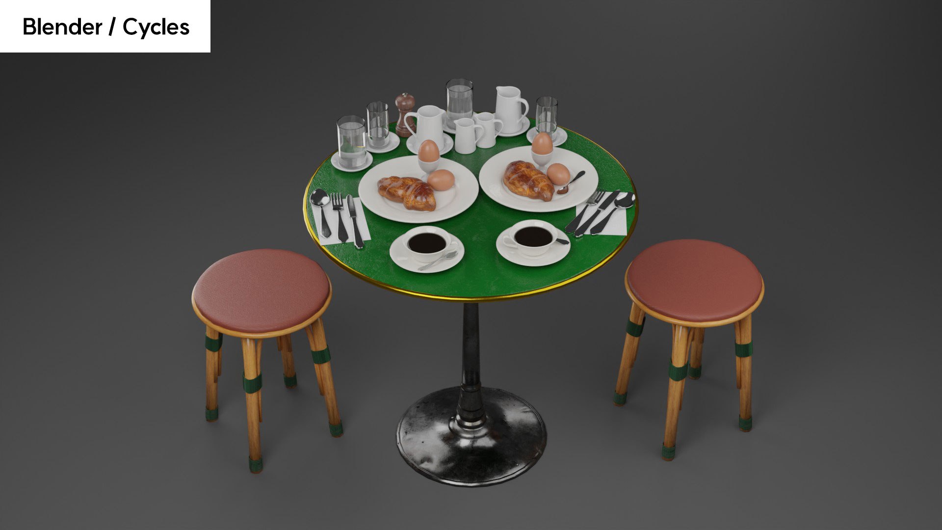 French Cafe Breakfast Table Set 3D Model - TurboSquid 2331687