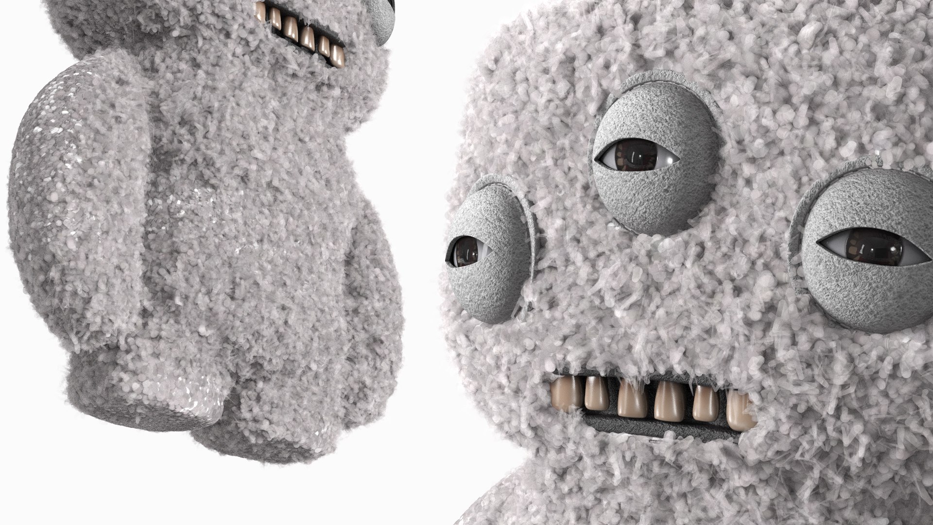 3D Plush Toy Alien With Three Eyes Gray Fur For Cinema 4D Model ...