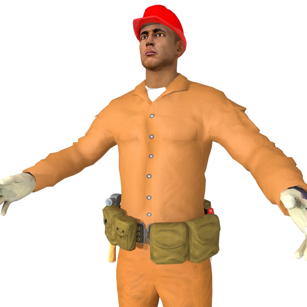 3d construction worker man model