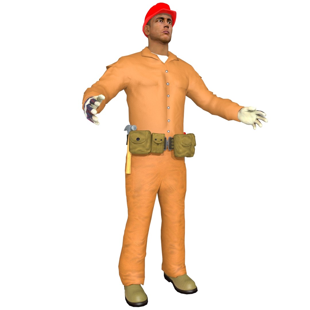 3d construction worker man model
