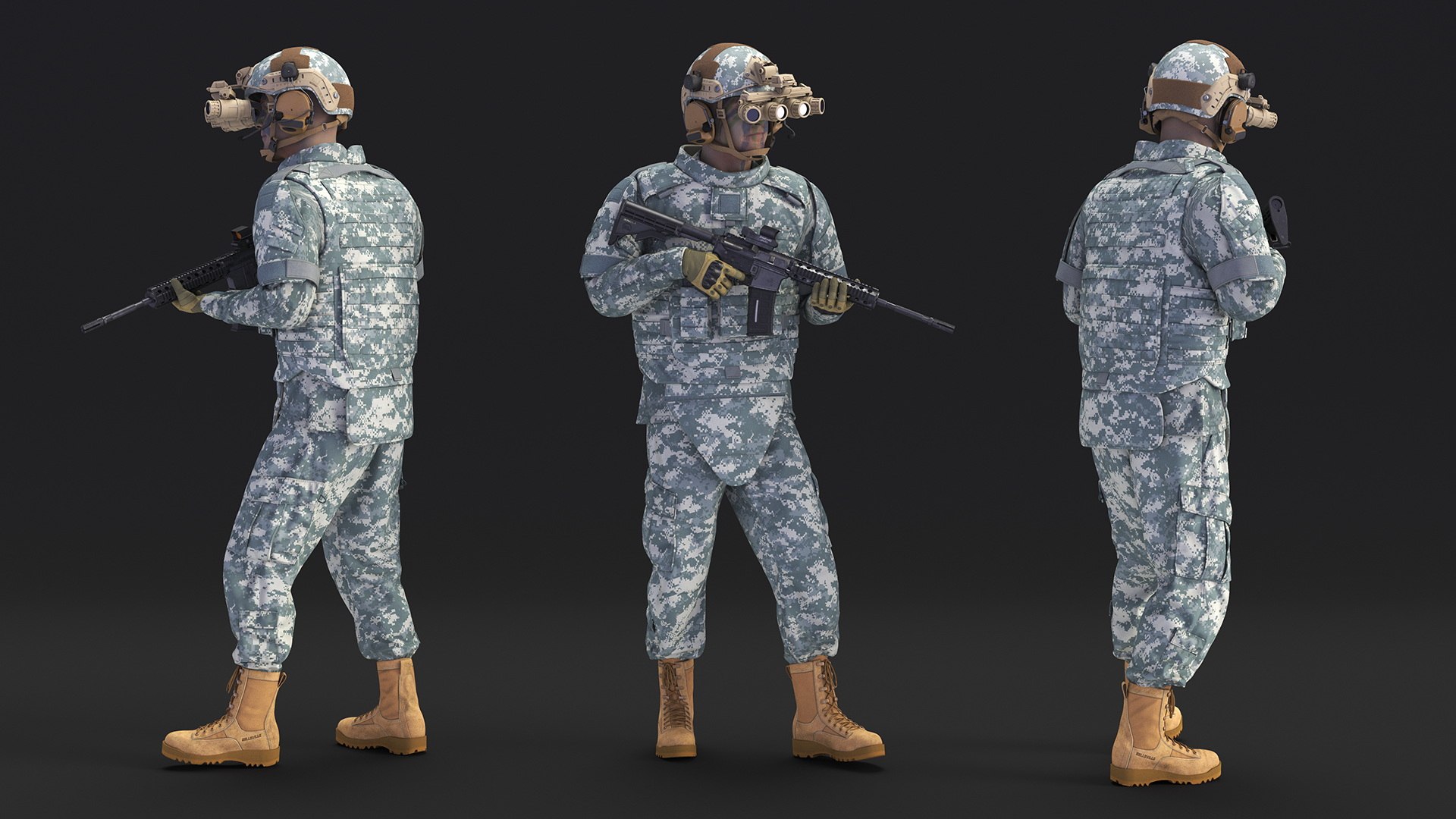 3D Soldier In Night Vision Goggles Grey Camo Walking Fur - TurboSquid ...