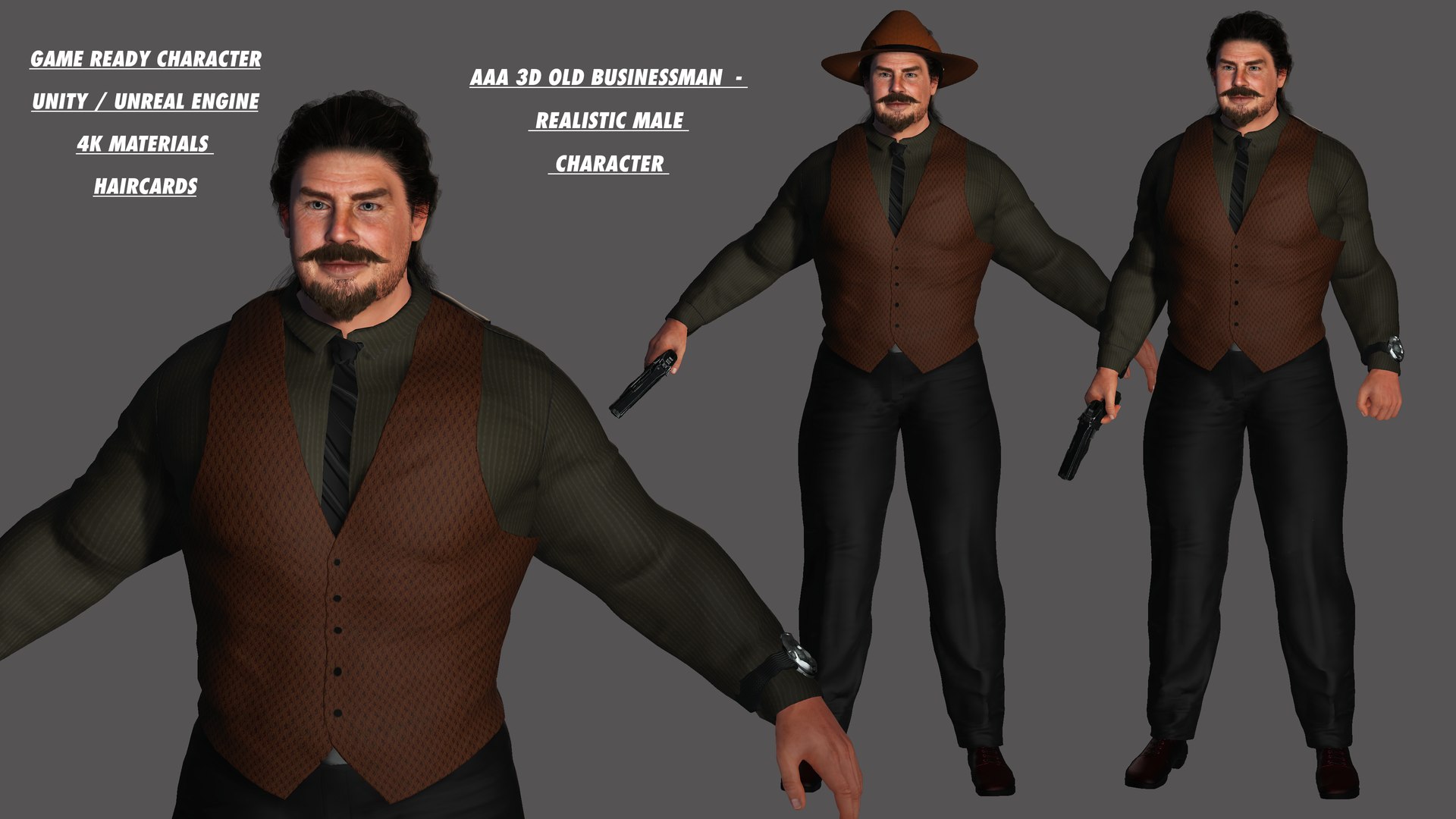 AAA 3D OLD BUSINESSMAN CHARACTER - REALISTIC HUMAN RIGGED Model ...