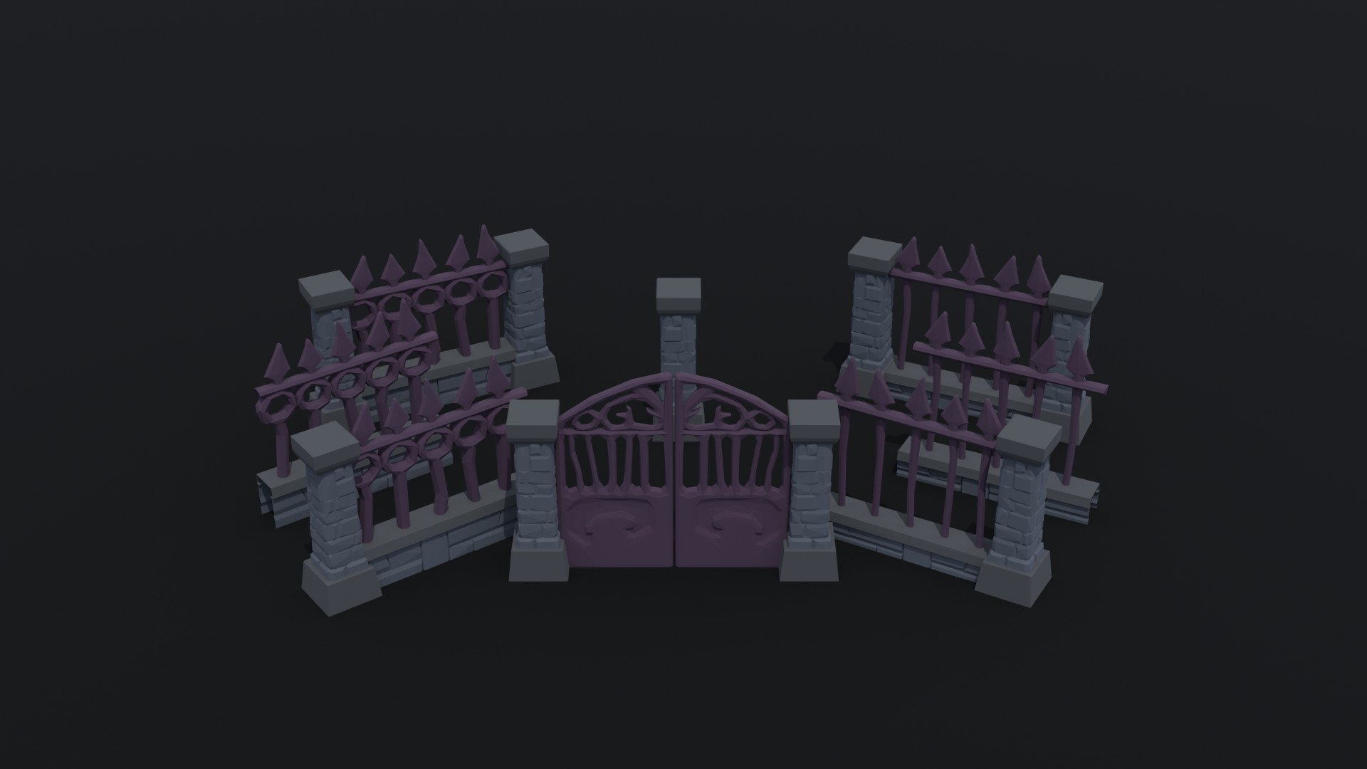 3D Low-poly cartoon fantasy cemetery fence kit model - TurboSquid 1942336