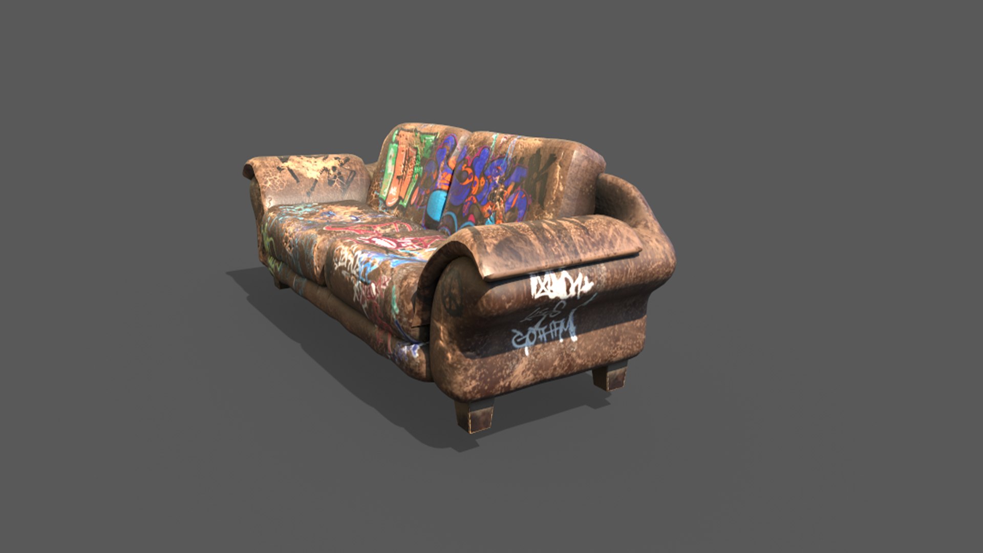 Worn Leather Sofa With Graffiti 3D Model - TurboSquid 1751861