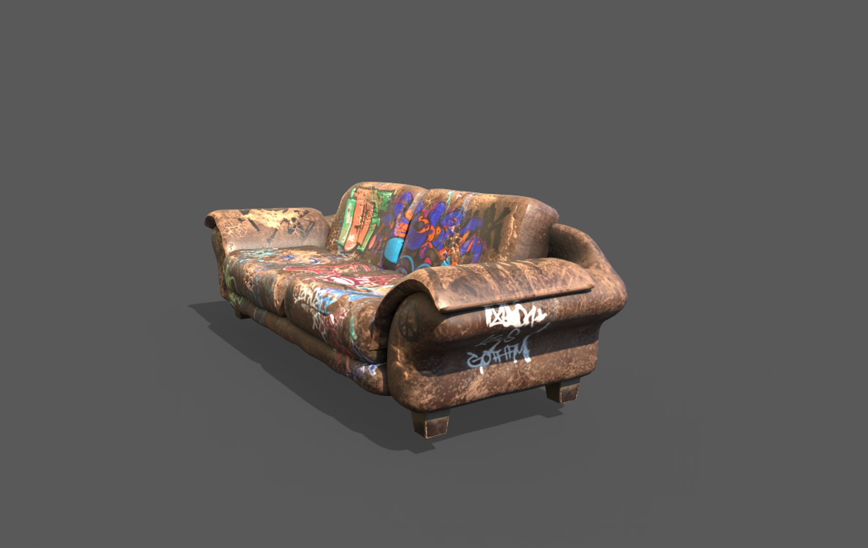 Worn Leather Sofa With Graffiti 3D Model - TurboSquid 1751861