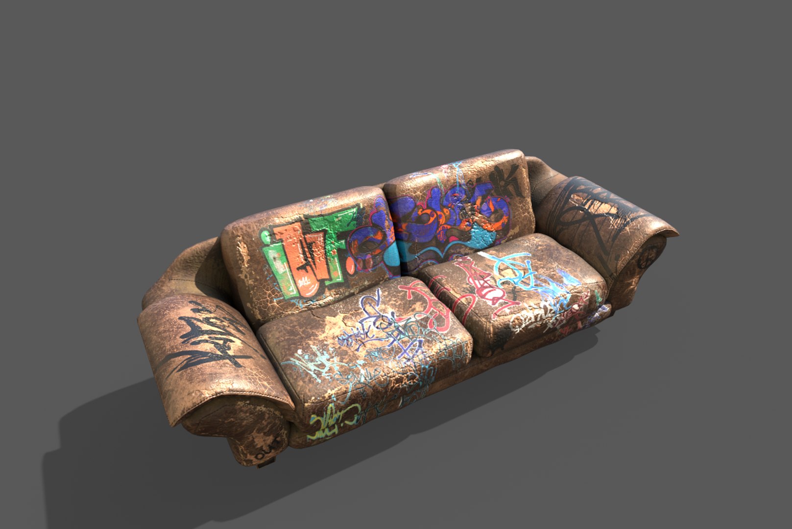 Worn Leather Sofa With Graffiti 3D Model - TurboSquid 1751861