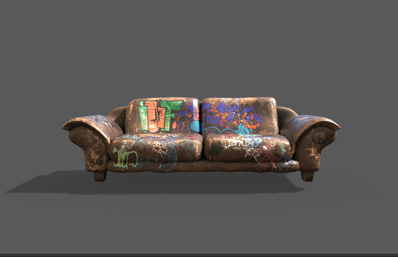 Worn Leather Sofa With Graffiti 3D Model - TurboSquid 1751861