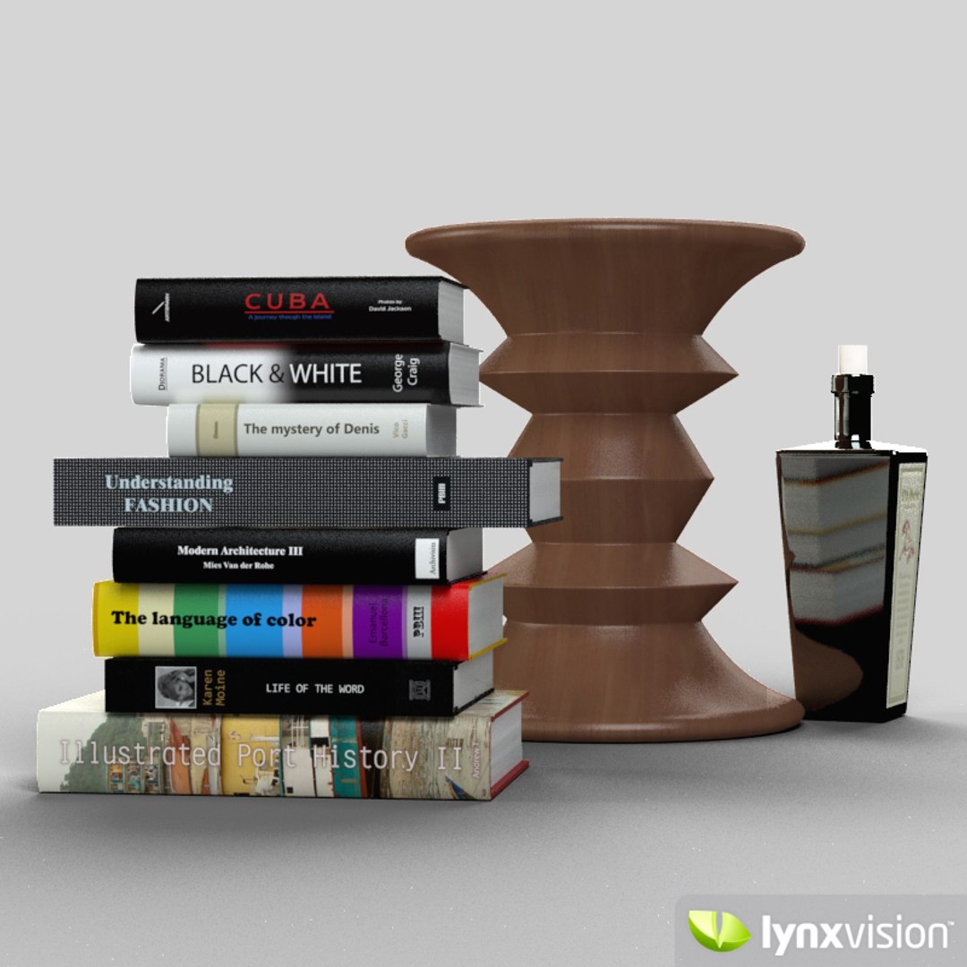 3d Model Of Wooden Stool Books Bottle