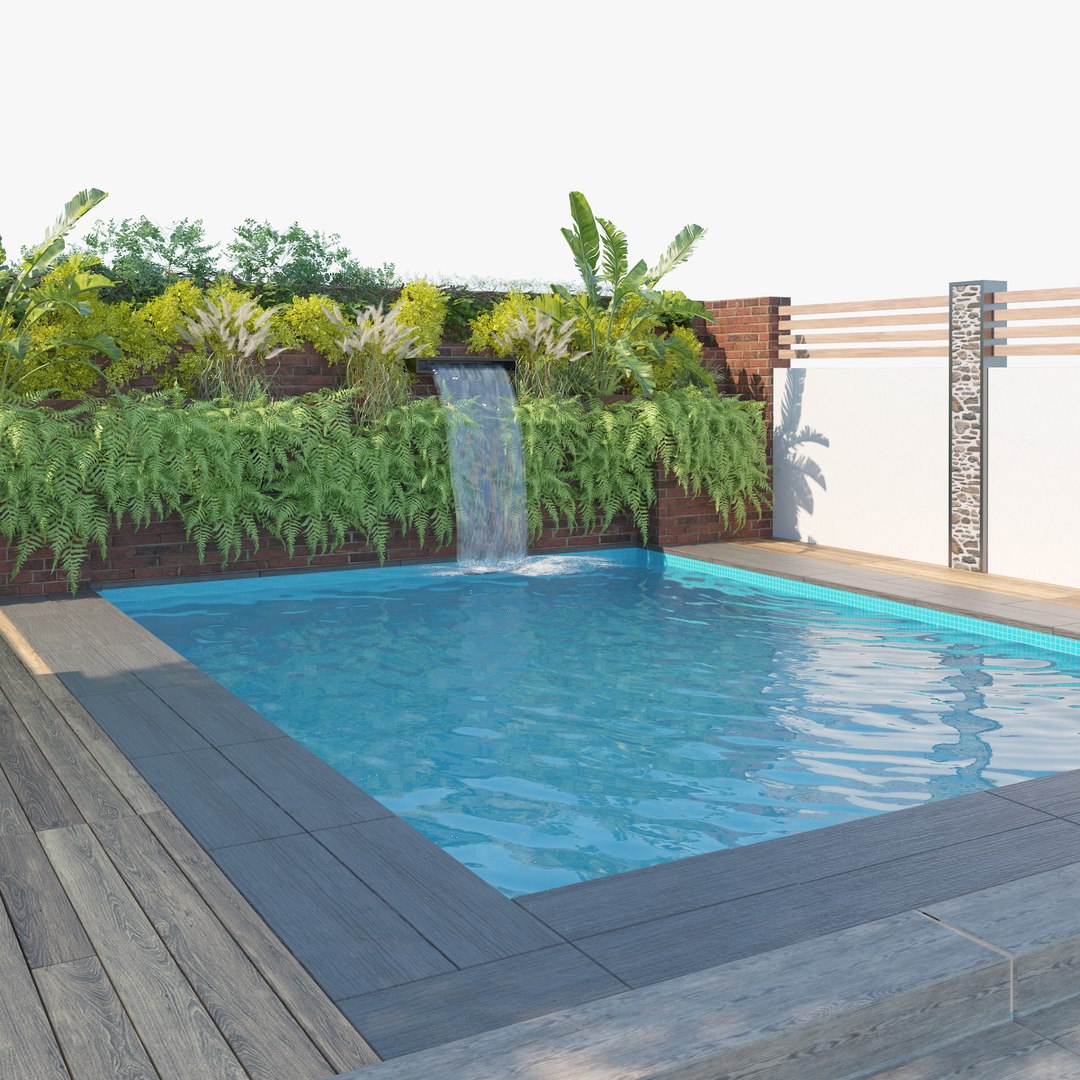 modelo 3d Swimming pool with greenery landscape - TurboSquid 2056381