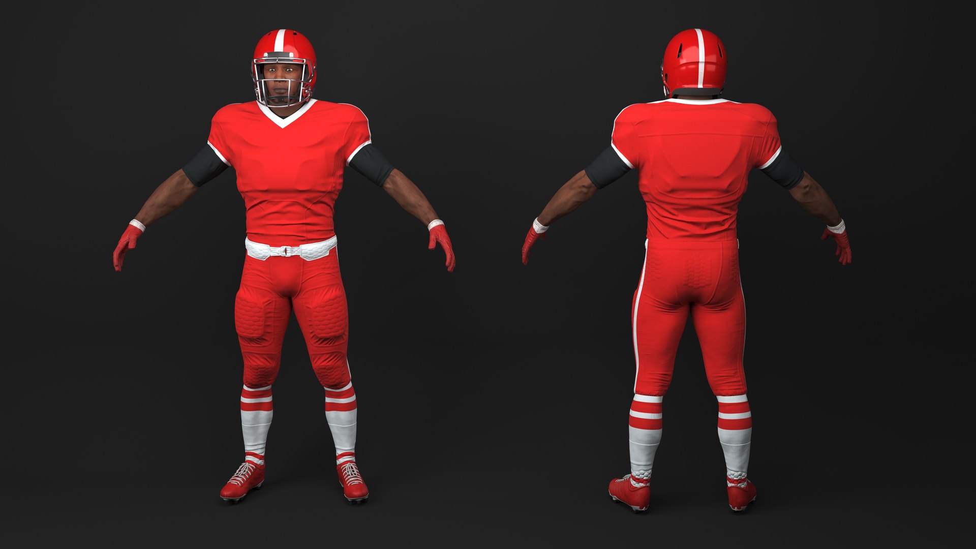 Red Uniform Black Man Football Player Rigged For Maya 3D Model ...