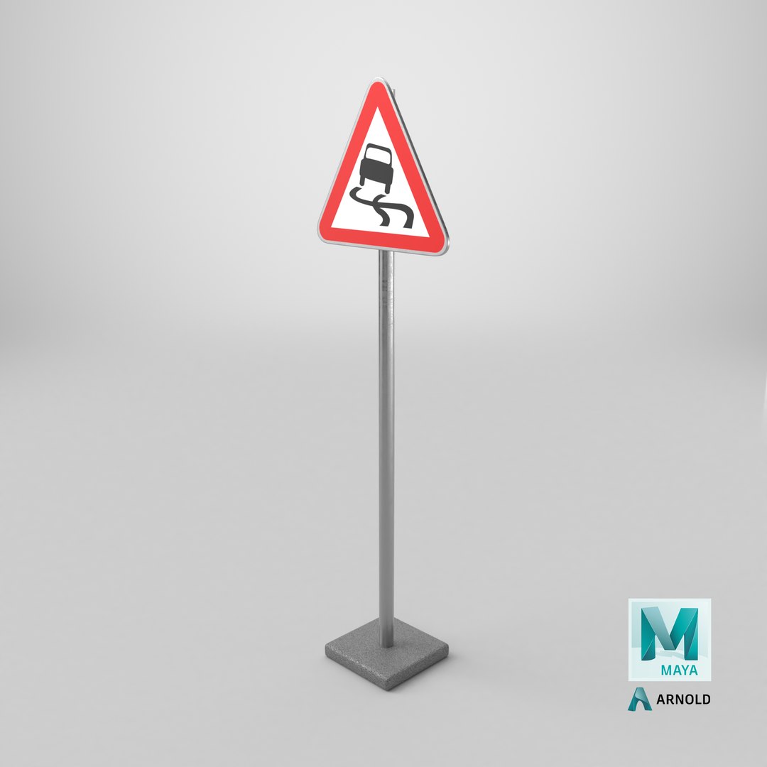 3D Model Road Sign Slippery Road - TurboSquid 2211813