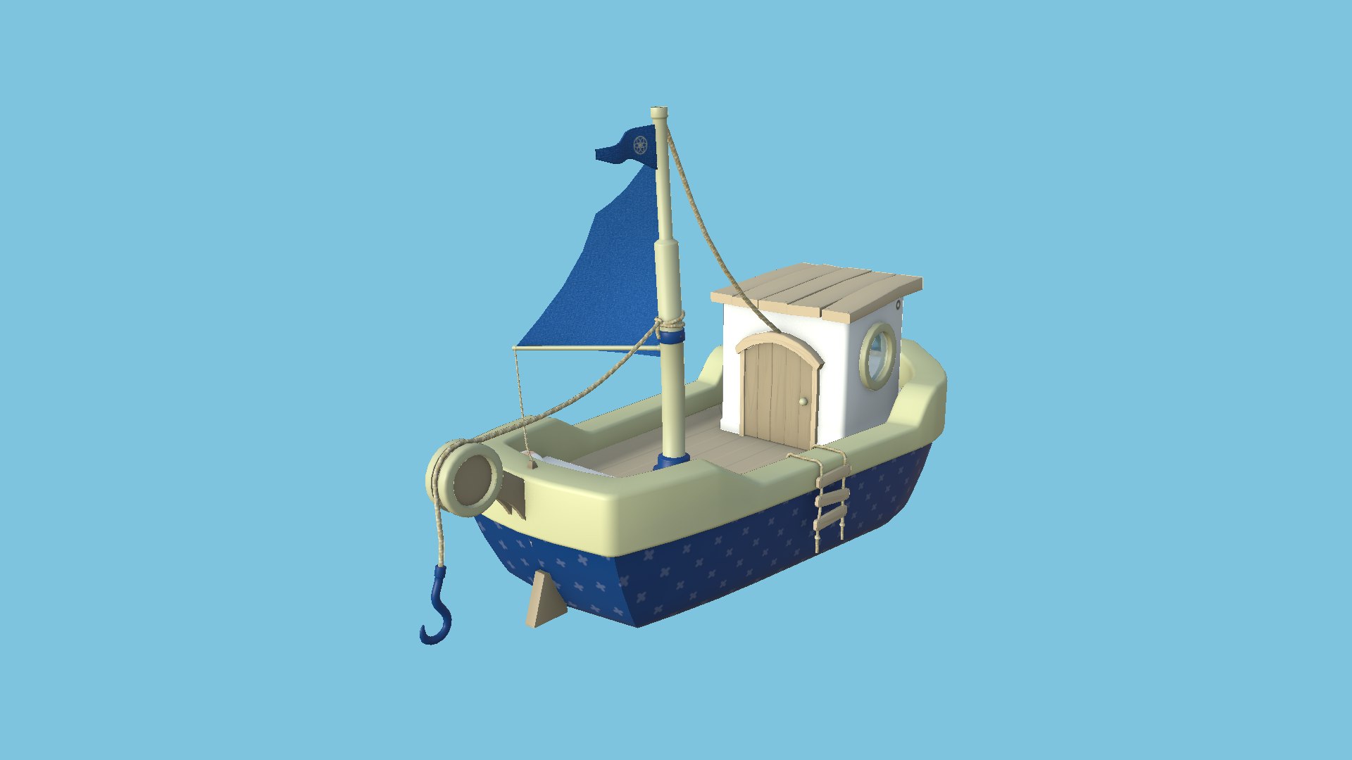 3D Cartoon Boat 06 Dark Blue - Low Poly Ship - TurboSquid 1763597