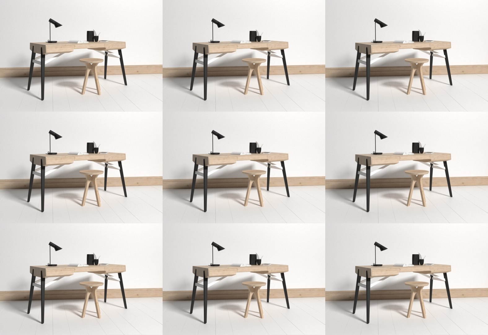 3D Desk study desk Student study room modern simple wood color desk and ...