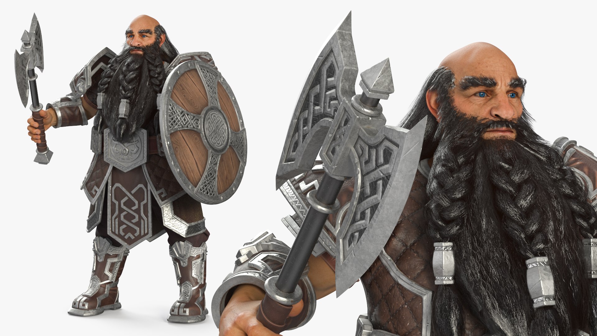 Dwarf Fighter With Axe And Shield Rigged For Cinema 4D 3D Model ...