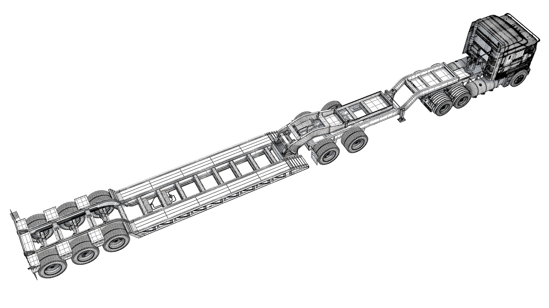 3D Semi Truck With Lowboy Trailer - TurboSquid 2159917
