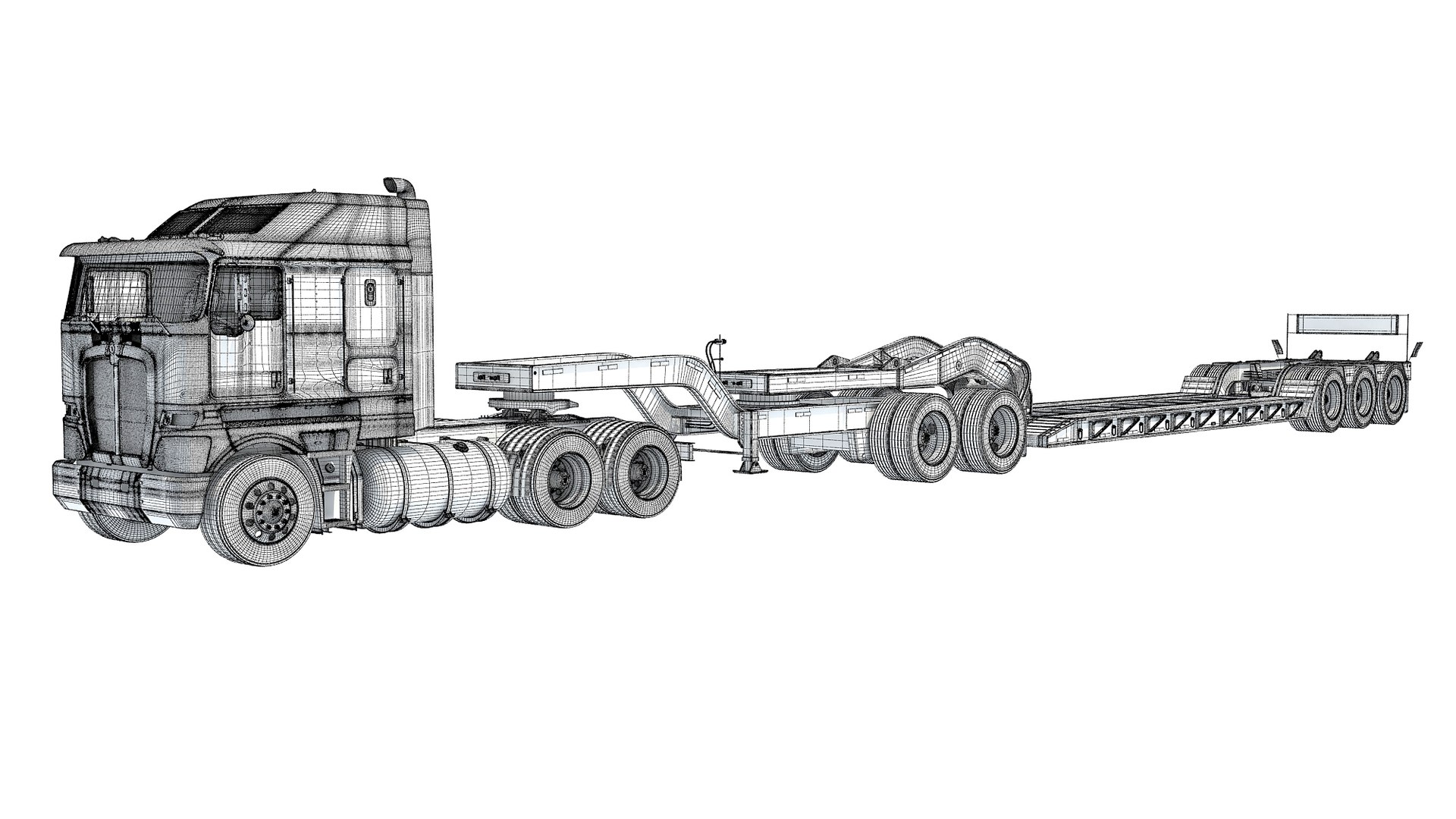 3D Semi Truck With Lowboy Trailer - TurboSquid 2159917