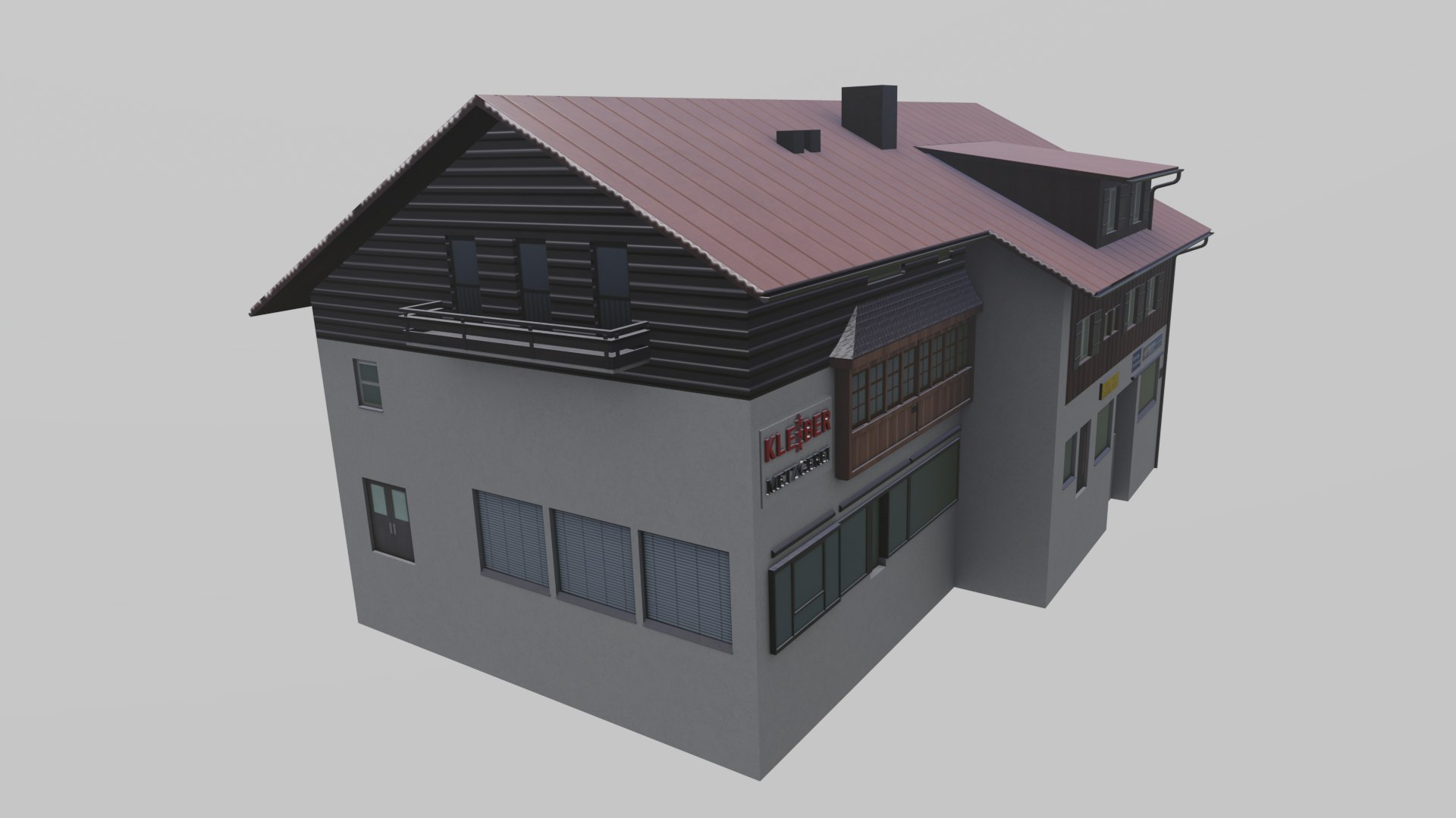 German Old Town Commercial Building Game Ready PBR With LODs Model ...