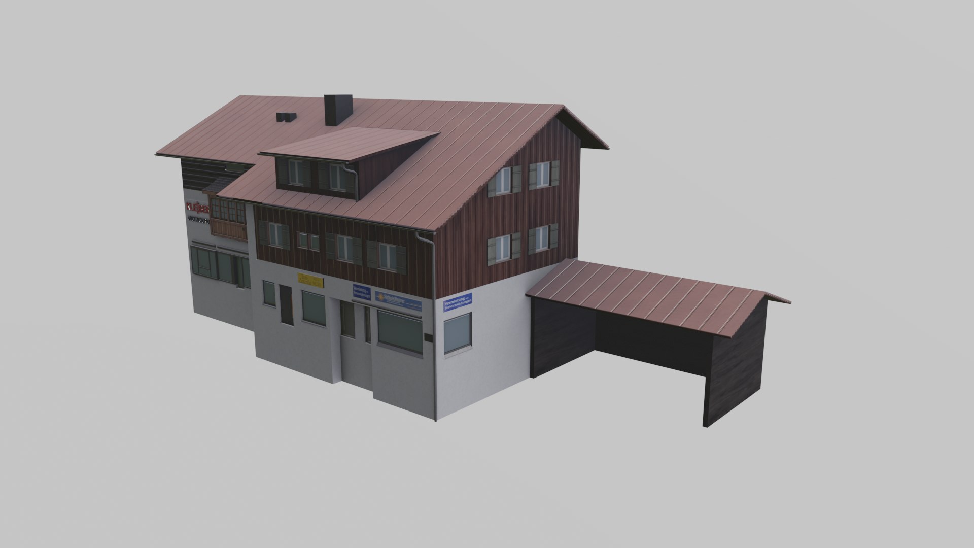 German Old Town Commercial Building Game Ready PBR With LODs Model ...