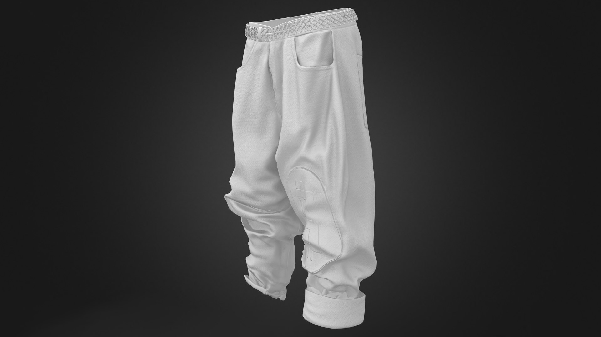 Oversize Rolled Legs Rapper Pants With Metal Chains Belt 3D ...