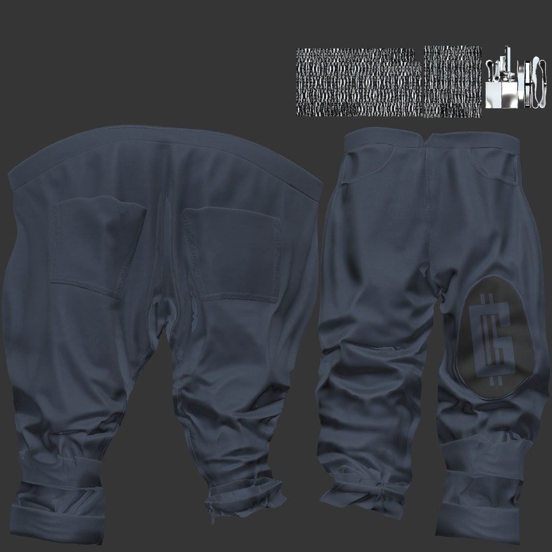 Oversize Rolled Legs Rapper Pants With Metal Chains Belt 3D ...