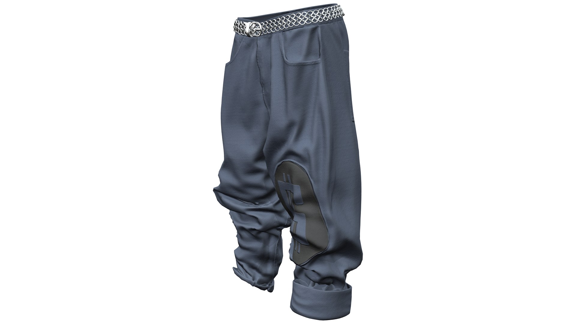 Oversize Rolled Legs Rapper Pants With Metal Chains Belt 3D ...