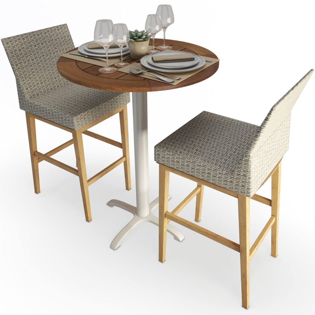 Round High Table And Braided Stool Set 3D Model - TurboSquid 1788575