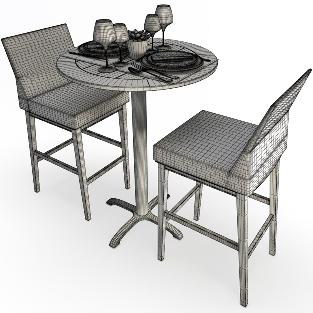 Round High Table And Braided Stool Set 3D Model - TurboSquid 1788575