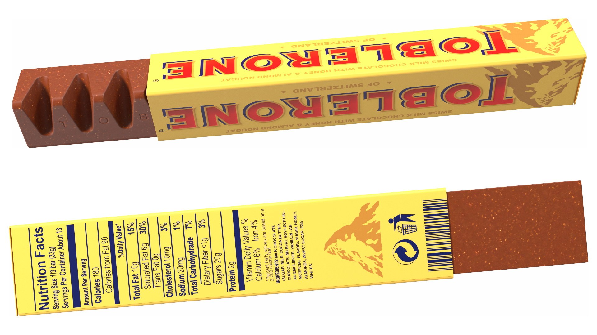 Opened Toblerone Milk Chocolate Bar 3D model - TurboSquid 1769330