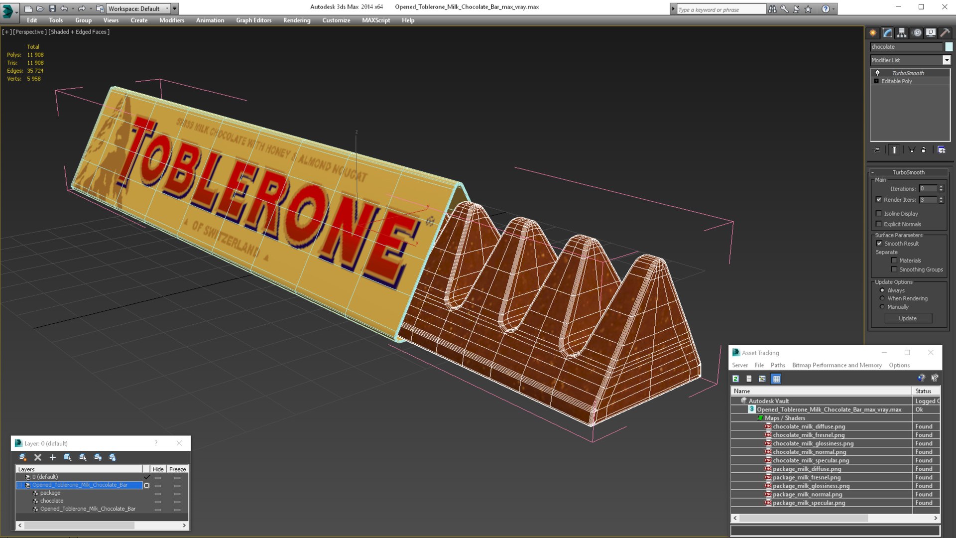 Opened Toblerone Milk Chocolate Bar 3D model - TurboSquid 1769330