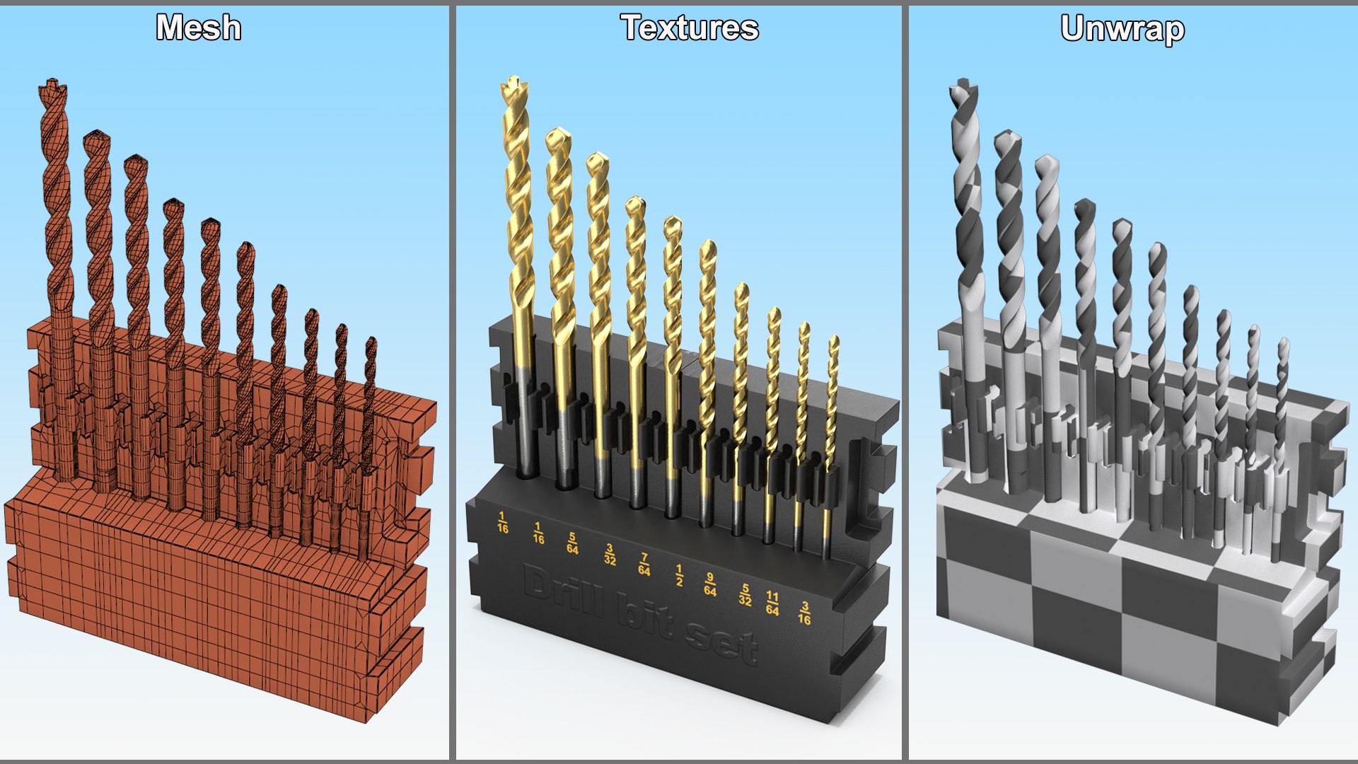 Titanium Nitride Coated Drill Bit Set 3D - TurboSquid 2079644